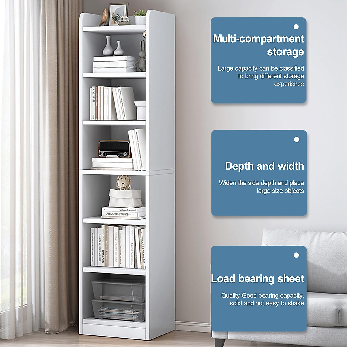 Generic 7 Shelf Tall Bookcase,71 Inches Height-Floor Standing Unit Wood Book Shelf Storage Organizer,Display Standing Shelf Unit for Bedroom & Living Room, White