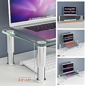 Clear Computer Monitor Riser with Height Adjustable Multi Media Desktop Stand for Flat Screen LCD LED TV, Laptop/Notebook/Xbox One,HD01T-001