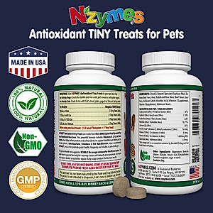 Nzymes® Antioxidant Tiny Treats - for Dogs Joints, HIPS, Paralysis, Skin, Coat, Hair Loss, Aging, Digestion, Seizures - Dog Treats for Small Dogs - 90 Treats - Made in The USA