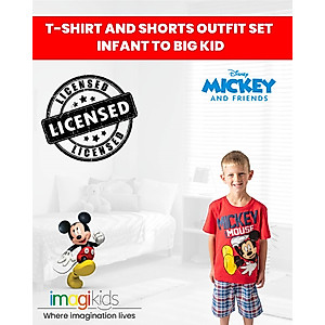 Disney Toddler Boys' Mickey Mouse Plaid Short Set with T-Shirt, Red, 3T