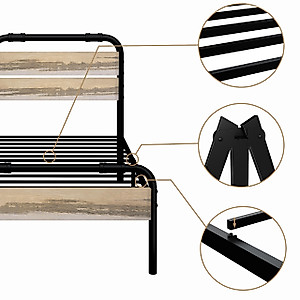 Sementa Twin XL-Bed-Frame with Wood-Headboard - Heavy Duty Platform Bed with Solid Slats Support, No Box Spring Needed,Easy Assembly,Grey Oak