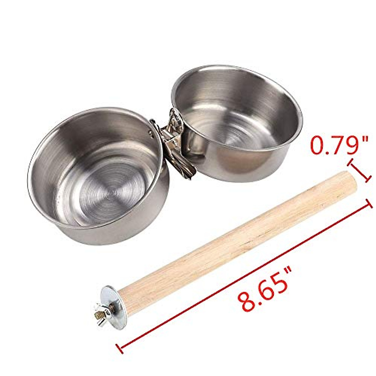 Bird Wood Stand Perch with Food Water Feeding Bowl for Parrot Parakeet Cockatiel Cage Accessories (B: Perch with 2 Feeder Bowls)