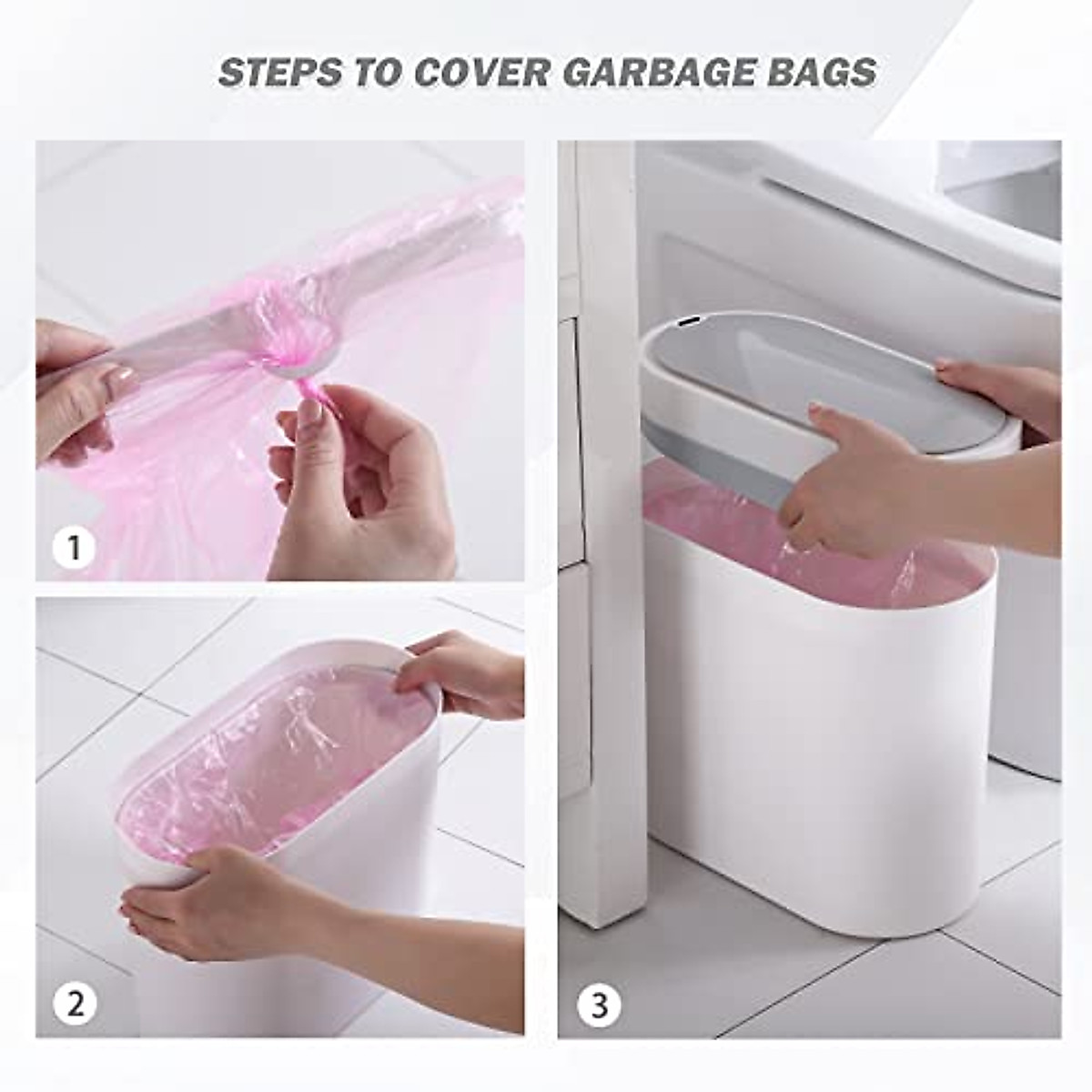 Bathroom Trash Can with Lid - SYNCVIBE 2 Gallon Slim Motion Sensor Garbage Can Narrow Automatic Plastic Trash Bin for Bedroom, Living room, Toilet, Office (White)