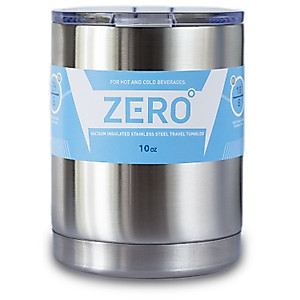 Zero Degree Stainless Steel Tumbler with Lid, Double Wall Vacuum Insulated Travel Mug,Flat and Perfect Size for a Cup of Coffee (10 oz)