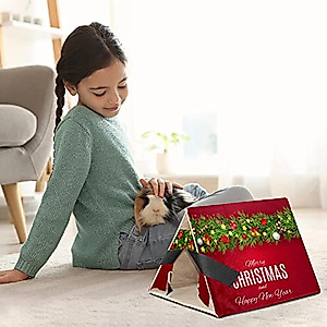 Small Pet Hideout Merry Christmas New Year Background Hamster House Guinea Pig Playhouse for Dwarf Rabbits Hedgehogs Chinchillas