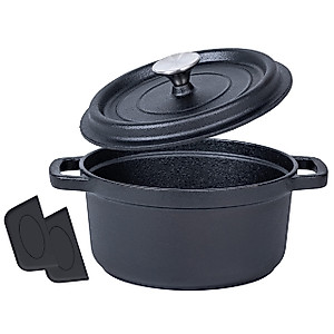Bruntmor 2.3 Quart Pre-seasoned Cast Iron Dutch Oven With Handles, Lid And Silicone Accessories, 2.3 Qt Black Cast Iron Skillet, Pre-seasoned Shallow Cookware Braising Pan For Casserole Dish
