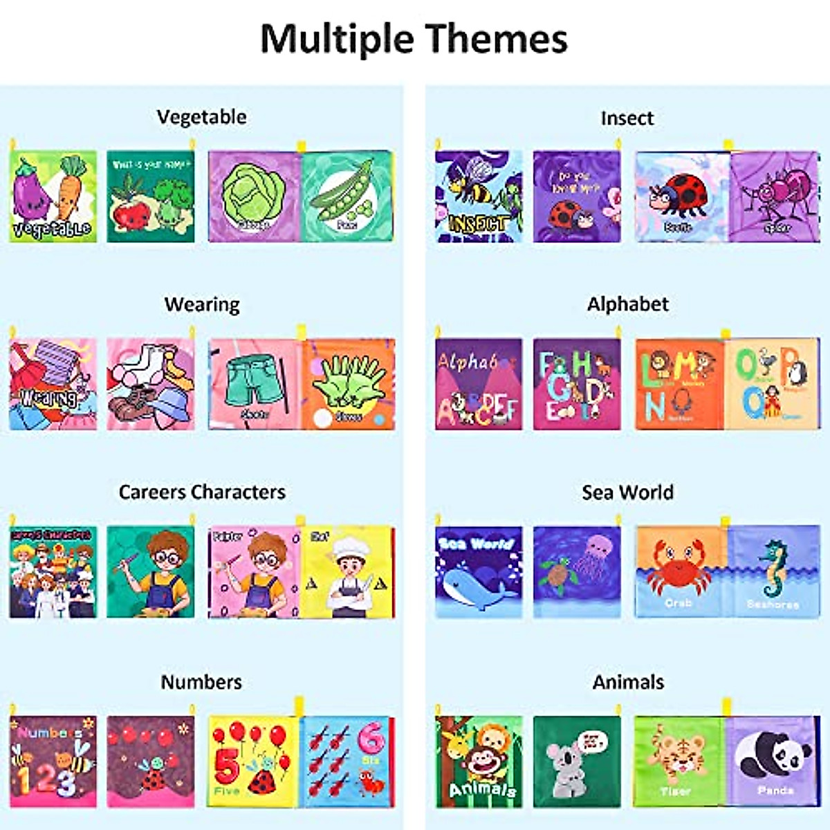 Baby Bath Books,Nontoxic Fabric Soft Baby Cloth Books, Early Education Toys,Waterproof Baby Books for Toddler, Infants Crinkly Cloth Book Bath Toys for 6 to 12 - 18 Months - Pack of 8