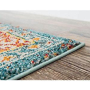 Unique Loom Vita Collection Bright Over-Dyed Traditional Vintage Area Rug, 8 ft x 10 ft, Blue/Orange