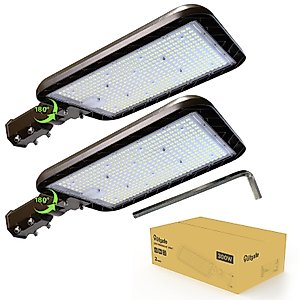 Glitgate 300W LED Parking Lot Lights, 45000LM 5000K Adjustable Slip Fitter Mount Street Lights with Dusk to Dawn Photocell, 100-277V IP65 Waterproof Commercial Area Lighting ETL Listed 2 Pack