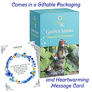 Malister 14 Inch Dinosaur Gnomes Garden Statues for Fall Winter Garden Decor, Garden Gnomes Statues Outdoor Decor, Outdoor Statues for Patio, Lawn, Yard Decorations Outdoor, Housewarming Garden Gifts