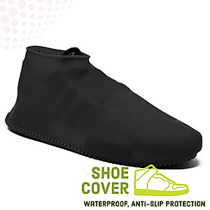 BOVAI - Waterproof Shoe Covers Reusable Rain Shoe Cover Silicone Magic Shoe Running Cover Work Rubber Protector (Black, Extra Large)