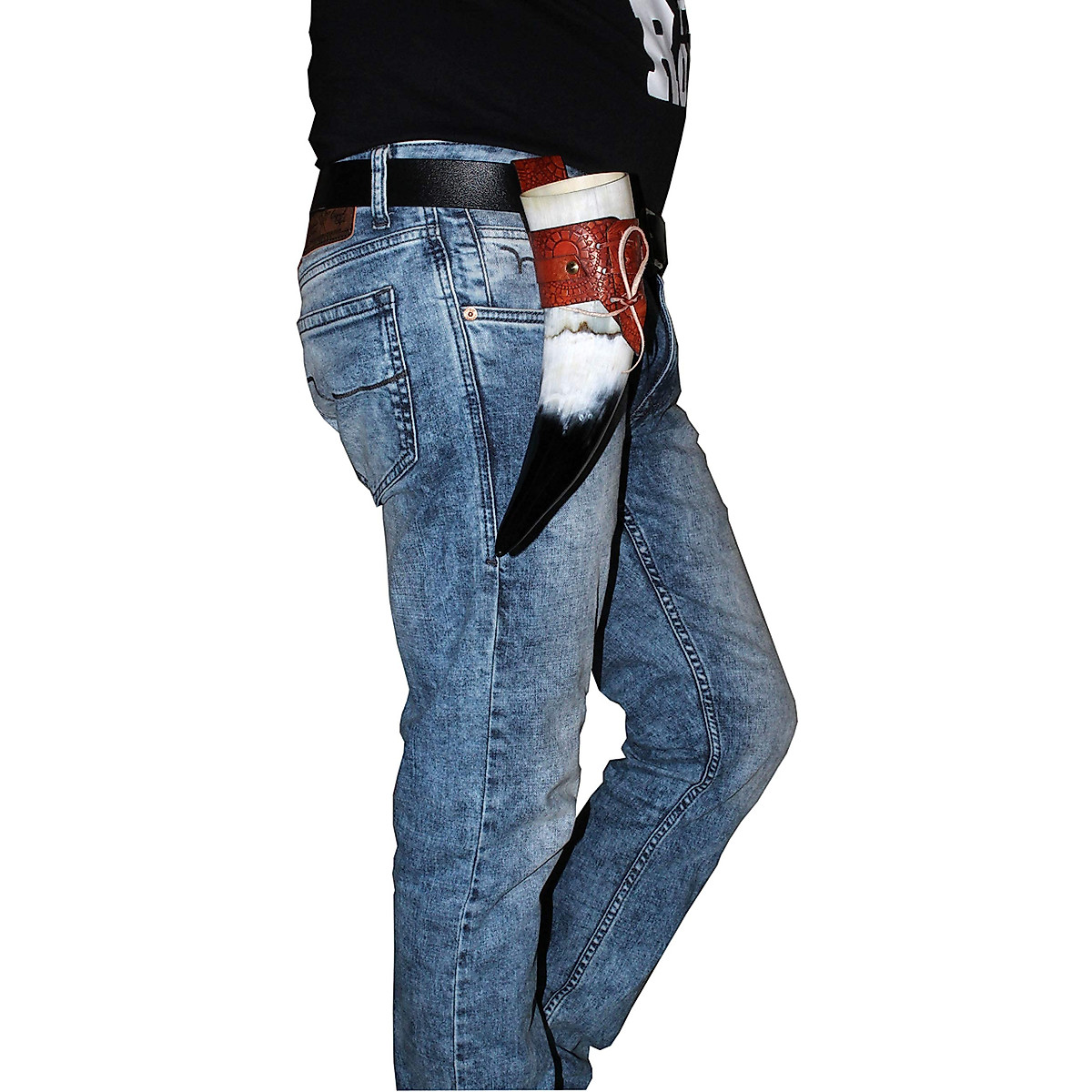 Viking Drinking short Horn with Leather Holster Authentic & Food Safe Cup – No Leaks – Norse Drinking Beer Mug with 8-10oz Capacity Best Choice of Vikings & Game of Thrones and Viking Theme & Fans