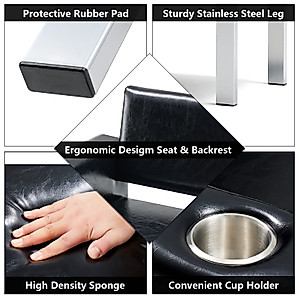 LEADZM Waiting Room Bench Seating, Salon Reception Office Chairs, Heavy Duty Guest Lobby Chairs with 2 Cup Holder,Leather Settee with Backrest & Armrest, Beauty Barber Furniture, Black