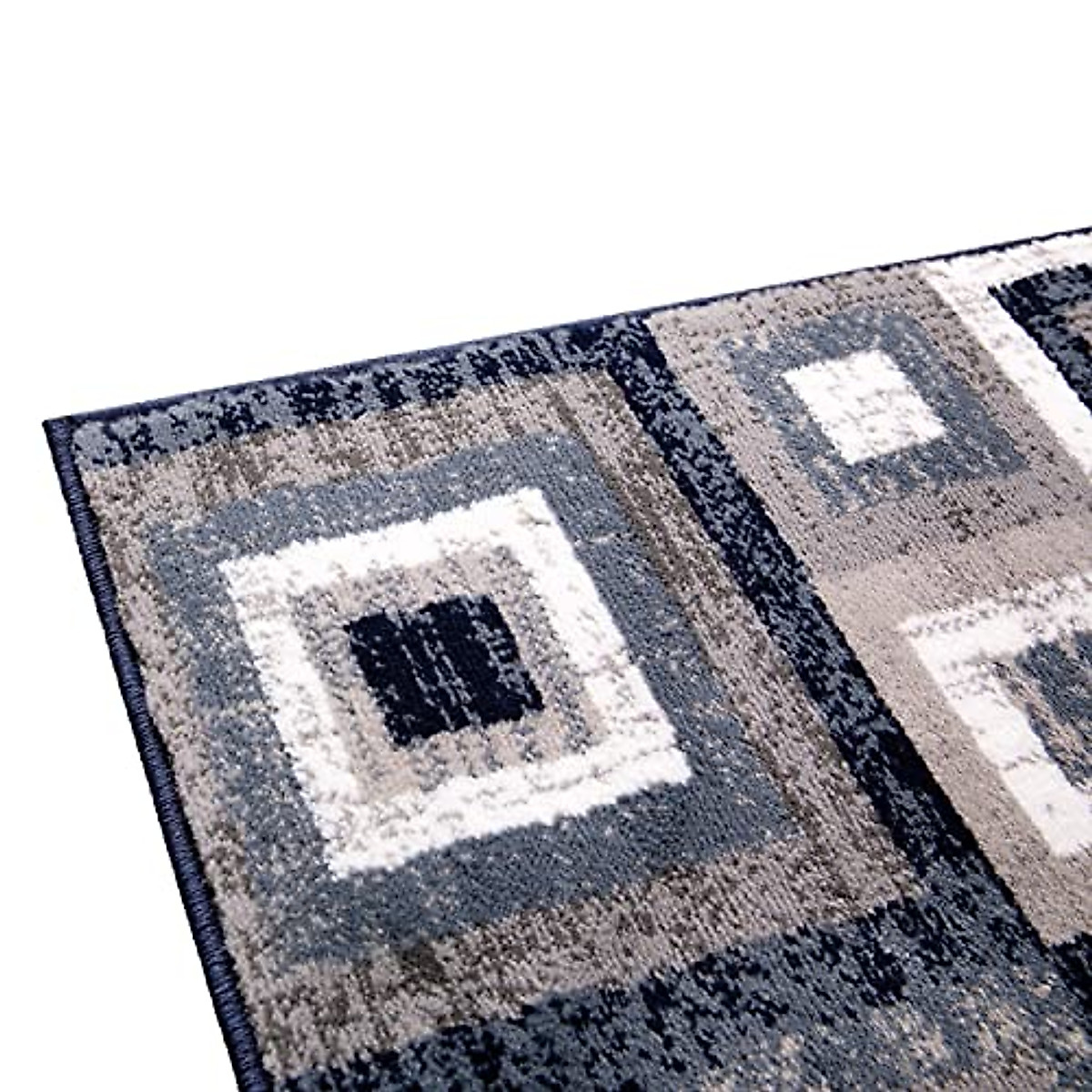 Flash Furniture Gideon Collection 2' x 7' Abstract Area Rug - Blue, Grey, and White Olefin Facing - Cotton Backing - Living Room or Bedroom