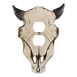 Ebros Gift Set of 2 Western Rustic Bull Bison Cow Skull Wall Electrical Cover Plate Accent 3D Hand Painted Bulls Cows Bisons Buffalos (Double Receptacle Outlet)