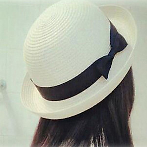 BinaryABC Summer Straw Hats,Sun Hat,Bowler Hat,Beach Cap for Women(Head Circumference 57cm) Beige