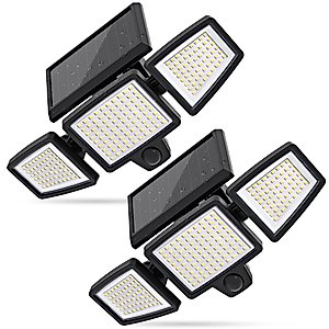KERNOWO Solar Lights Outdoor, 210 LED 2500LM Solar Flood Security Lights with 25FT Motion Sensor IP65 Waterproof 3 Heads Spot Flood Wall Lights for Porch Garage Yard Entryways Patio (Black, 2pcs)