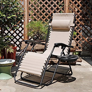 SUPER DEAL Zero Gravity Chair Set of 2 Folding Anti Gravity Recliner Outdoor Patio Beach Lounger Chair with Side Cup Holder Tray and Pillow for Patio, Poolside, Backyard, Deck, Heavy Duty Steel Frame