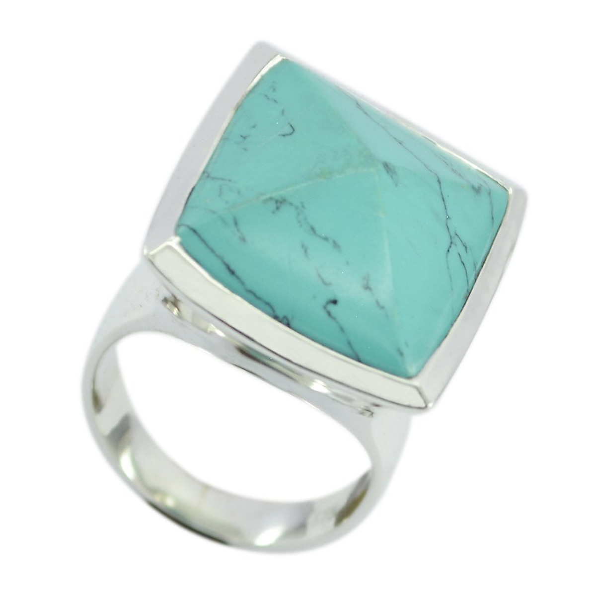 Gemsonclick Natural Turquoise Ring in 925 Silver Square Shape Bezel Style Handamde Size 5,6,7,8,9,10,11