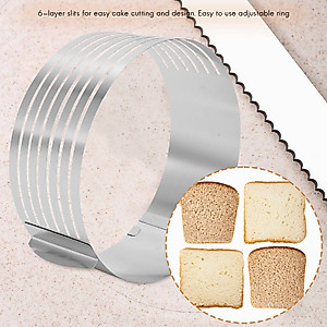 6 to 8 Inch Adjustable Cake Ring for Cutting Layers, Slicing and Leveling Cakes, Stainless Steel 7-Layer Cake Toast Slicer Leveler