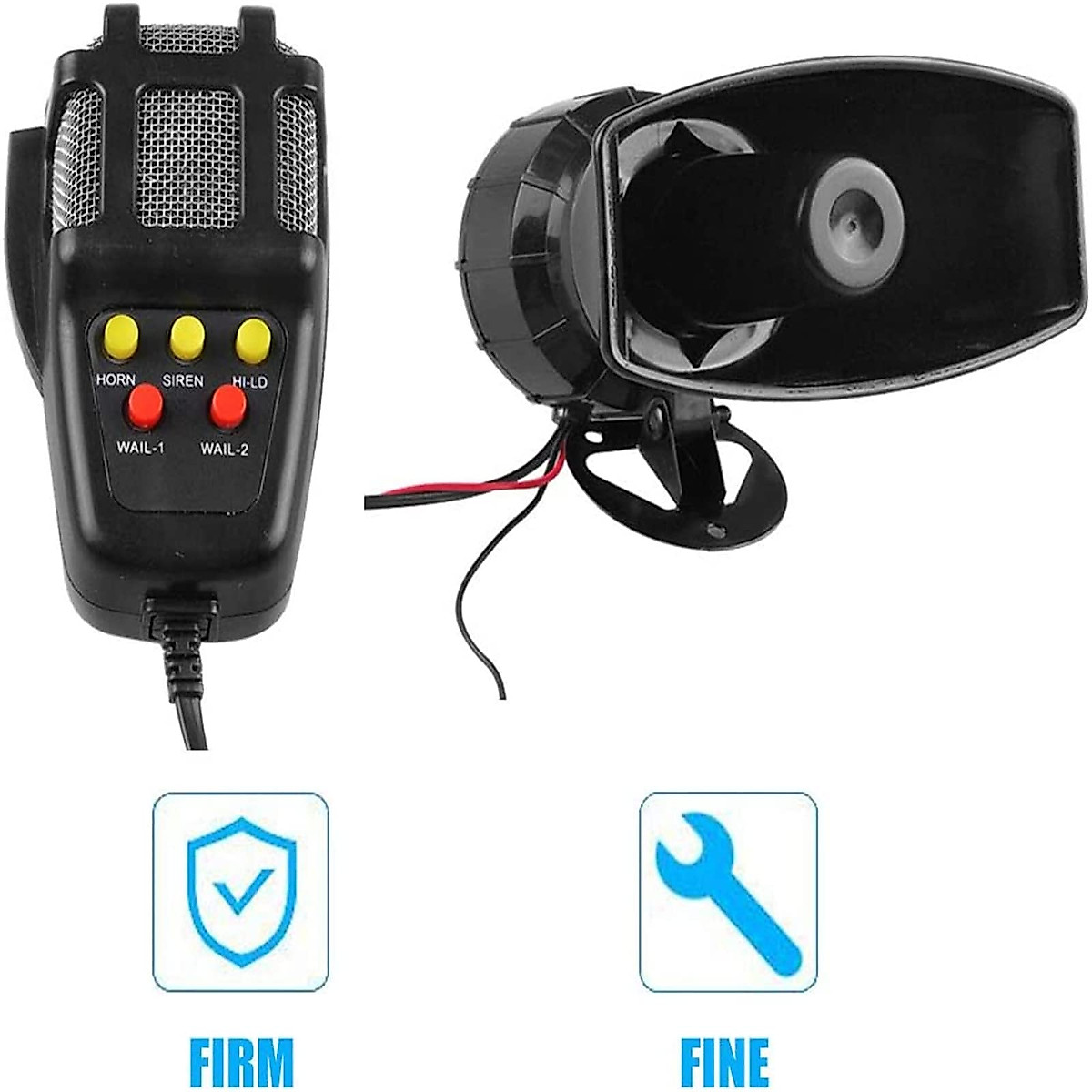 RULLINE 5 Tone Sound Car Siren Vehicle Horn with Mic PA Speaker System Emergency Sound Amplifier - 60W Electric Ambulance/Horn-Hoote/Siren/Traffic Sound with PA Microphone System