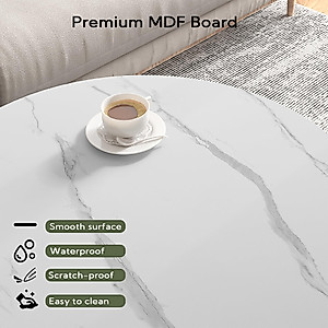 Yusong Round Coffee Table for Living Room, Farmhouse Circle Coffee Table with Storage Shelf, 2-Tier Modern Center Table with White Faux Wooden Tabletop, Gold Metal Frame