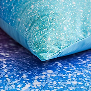 Holawakaka Kids Space Star Glitter Comforter Set Ombre Pink & Blue Print Gradient Bedding Set Twin Size (Pink Blue, Twin)