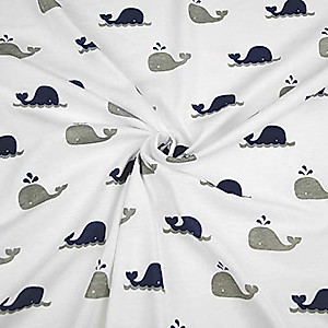 American Baby Company Printed 100% Natural Cotton Jersey Knit Fitted Pack N Play Playard Sheet, Navy Whale/Grey Zigzag, Soft Breathable, for Boys & Girls, Pack of 2, 27x39 Inch (Pack of 2)