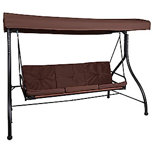 Flash Furniture Tellis 3-Seat Outdoor Steel Converting Patio Swing Canopy Hammock with Cushions / Outdoor Swing Bed (Brown)
