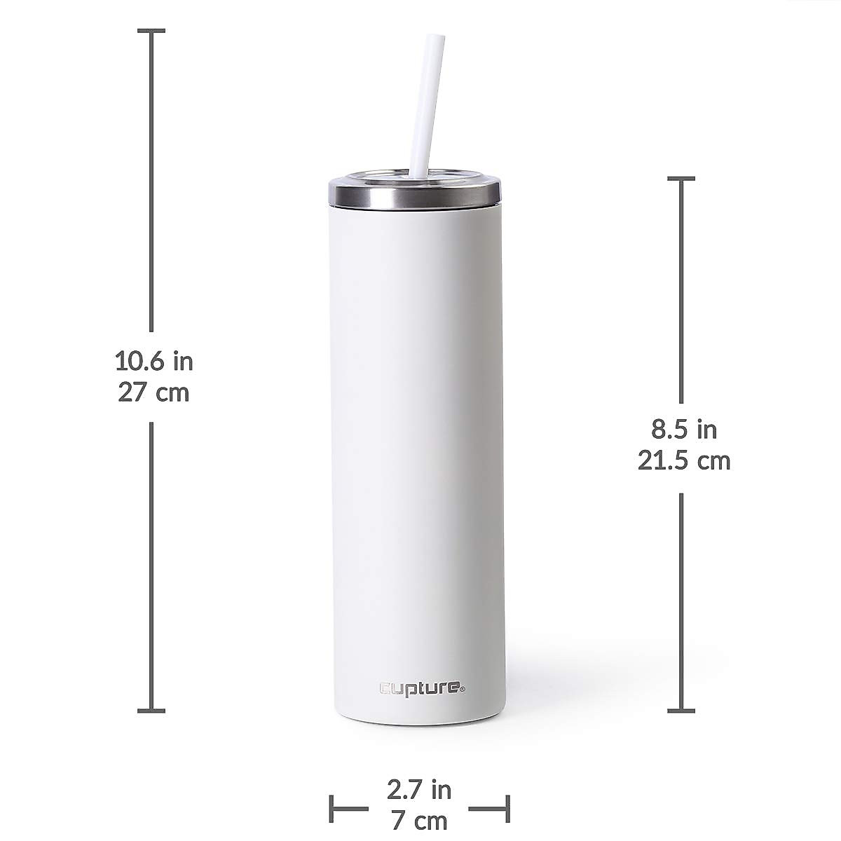 Cupture Stainless Steel Skinny Insulated Tumbler Cup with Lid and Reusable Straw - 16 oz (Winter White)