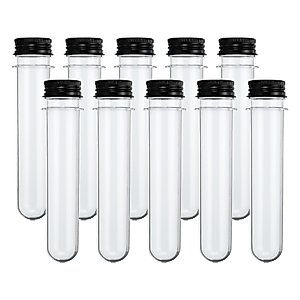 PATIKIL 40ml Test Tubes, 10pcs 5.51x0.98" Plastic Clear Round Bottom Test Tube Containers with Caps for Bead Party Candy Bath Salt Storage Scientific Experiment Plant Propagation, Black