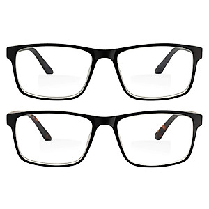 Yogo Vision Bifocal Reading Glasses for Men and Women, Rectangle MultiFocal Readers with Spring Hinges, Retro Design Black/Havana 1.75