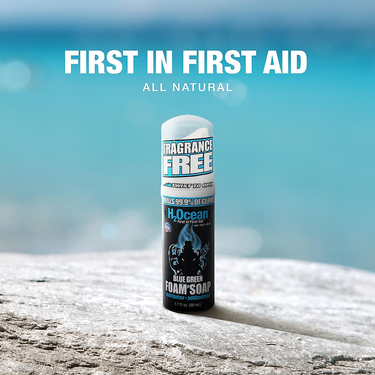 H2Ocean Blue Green Foam Soap - Tattoo Foam Antibacterial Soap for Tattoo Aftercare - Tattoo Care with Aloe Vera - Travel-Size Tattoo Moisturizer Soap - 1.7 oz