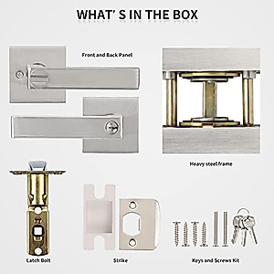 E-Home Hardware Entry/Entrance Door Handles with Locks and Same Keys for Front Exterior Door Use, Square Satin Nickel Finish Keyed Alike Door Levers Knobs for Right/Left Handed Doors, Combo Pack of 5