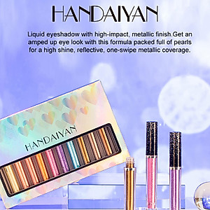 BestLand 12 Colors Liquid Glitter Eyeshadow Set, Multi-dimensional Metallic Glitter Shimmer Smokey Eye Looks Waterproof Long Lasting Quick-Drying Sparkling Eye Shadow Makeup Kits