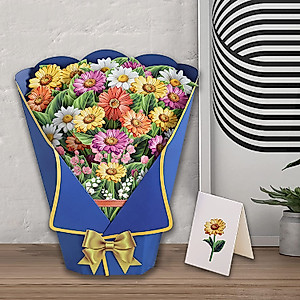 Daisy Paper Flowers Pop Up Cards, 12 Inch Christmas Pop Up Cards with Note Card and Envelope, 3D Pop Up Greeting Cards Handmade Paper Flowers Bouquet Cards, Popup Christmas Cards for Holiday Cards Daisy Thank You Cards