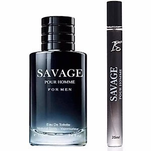 INSPIRE SCENTS Savage + Savage Travel Spray Cologne for Men, Eau De Toilette, Savage Parfum 3.4oz Fluid Ounce/100ml & Travel Spray 35ml (Pack of 2)