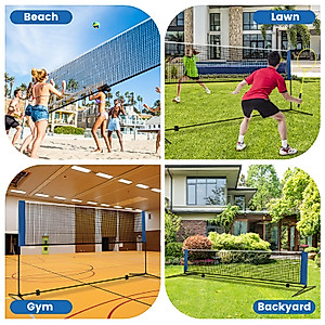 GYMAX Badminton Net, Height Adjustable Tennis Net Set w/Poles, 2 Birdies & Carry Bag, Easy Setup Pickleball Net Sports Net，Portable Volleyball Net for Indoor & Outdoor Game Beach, Backyard (13.8 FT)