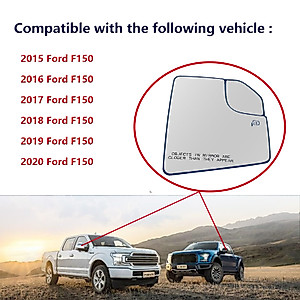 Passenger Side Heated Mirror Glass Replacement For 2015 2016 2017 2018 2019 2020 Ford F150 - for Ford F150 Power Side Mirror with Rear Holder