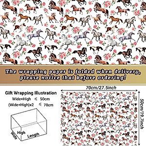 12 Sheets Horse Floral Wrapping Paper Run for The Roses Themed Gift Wrap Paper for Kentucky Derby Party Horse Racing Birthday Party DIY Craft, 19.7 × 27.6 Inch
