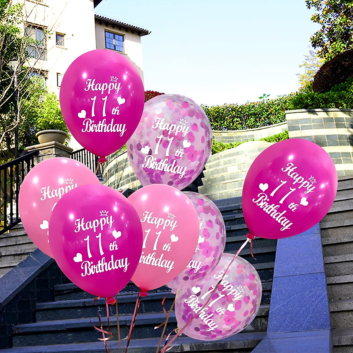 Jonhamwelbor 11th Birthday Latex Balloons Confetti Balloon Pink and Hot Pink Sweet 11th Party Decorations 30 Pcs 12 Inch 11 Number With Happy Birthday Helium Balloon for 11 Year Old Girls