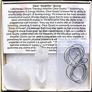 Zenergy Gems Charged Colombian Lemurian Seed Quartz Crystal Point Pendant [Facet-Grade] 10-25 carats weight (Crystal) + 20" Silver Chain + Selenite Charging Heart Included (HEALING ENERGY)