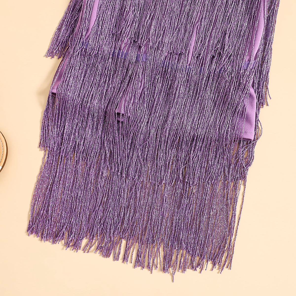 Kids Sequin Fringe Dress Sparkling Tassel Sleeveless Dress Little Girls Dance Wear Party Latin Dance Dress 1-6T (Purple, 5-6 Years)