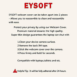 EYSOFT Webcam Cover, Webcam Cover Slide Compatible for Laptop, Desktop, PC, MacBook Pro, iMac, Mac Mini, iPad Pro, Smartphone,Protect Your Privacy and Security,Strong Adhesive (Black)