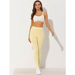 Allegra K Women's Leggings Solid Color Elastic Waistband Stirrup Pants X-Small Yellow