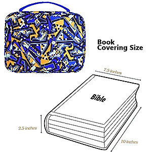 QTKJ Bible Covers for Women with Carrying Handle, Book Cover Case with Zipper Pocket Bible Cover for Mom Ladies Teens Girls, Geometry Pattern (Blue)