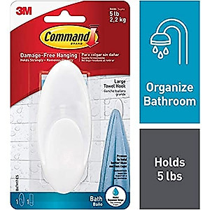 Command BATH17-ES-E 051141958392 Towel, Large, Clear Frosted, 1-Hook, 1 Water-Resistant Strip (BATH17-ES)