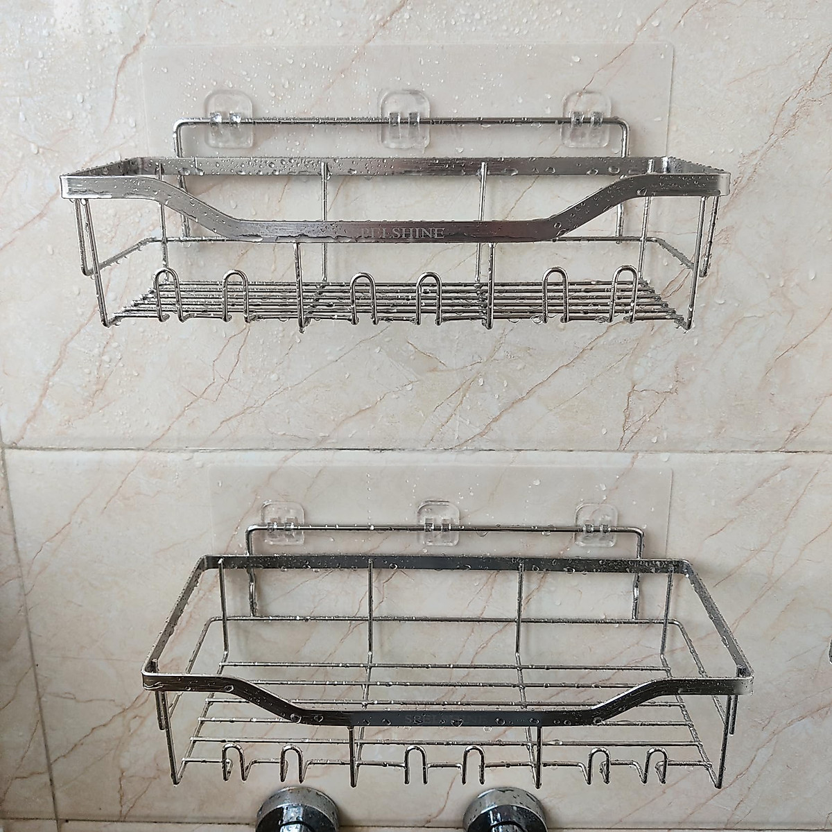 SPELSHINE Bathroom Shelves 3 Pack,Shower Caddy and toothbrush holder for Bathroom Storage & Kitchen,No Drilling,100% Waterproof,Anti-corrosion,Rustproof - Silver 304 Stainless Steel Shower Rack