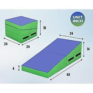 NiamVelo Incline Gymnastics Mat Folding Tumbling Mat Home Gym Mat 48''x24'' Non-slip PVC Surface Cheese Wedge Mat for Kids & Adults Workout (Blue)