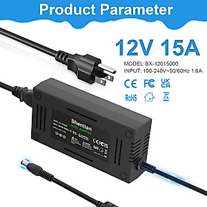Shentian 100-240V Main to 12V Charger Socket,AC/DC Converter,Power Adapter (12V/15A)